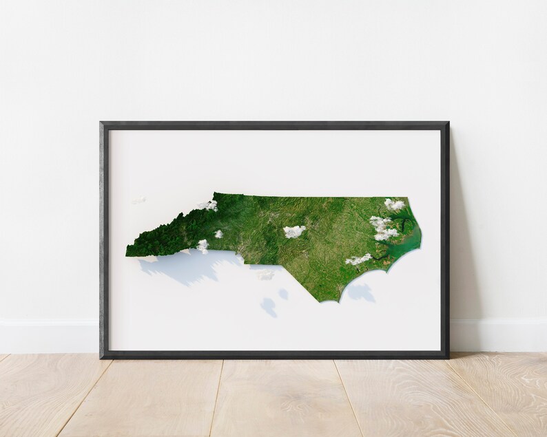 North Carolina Satellite Relief Print Stylized Map Art Cartography ...