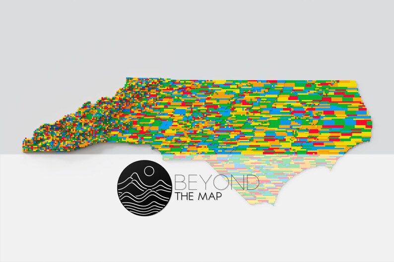 North Carolina Toy Brick Topography Relief Map Art Stylized Map Art ...