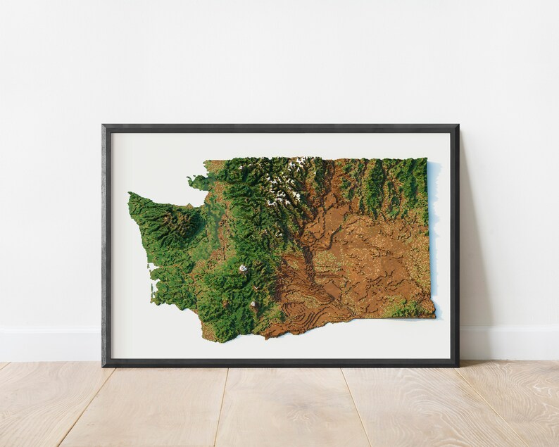 Washington Stylized Voxel Art Relief Map Map Art Cartography Minecraft ...