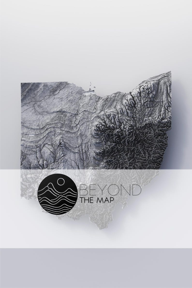 Ohio Minimalist Relief Map | Stylized Art Cartography | Elevation ...