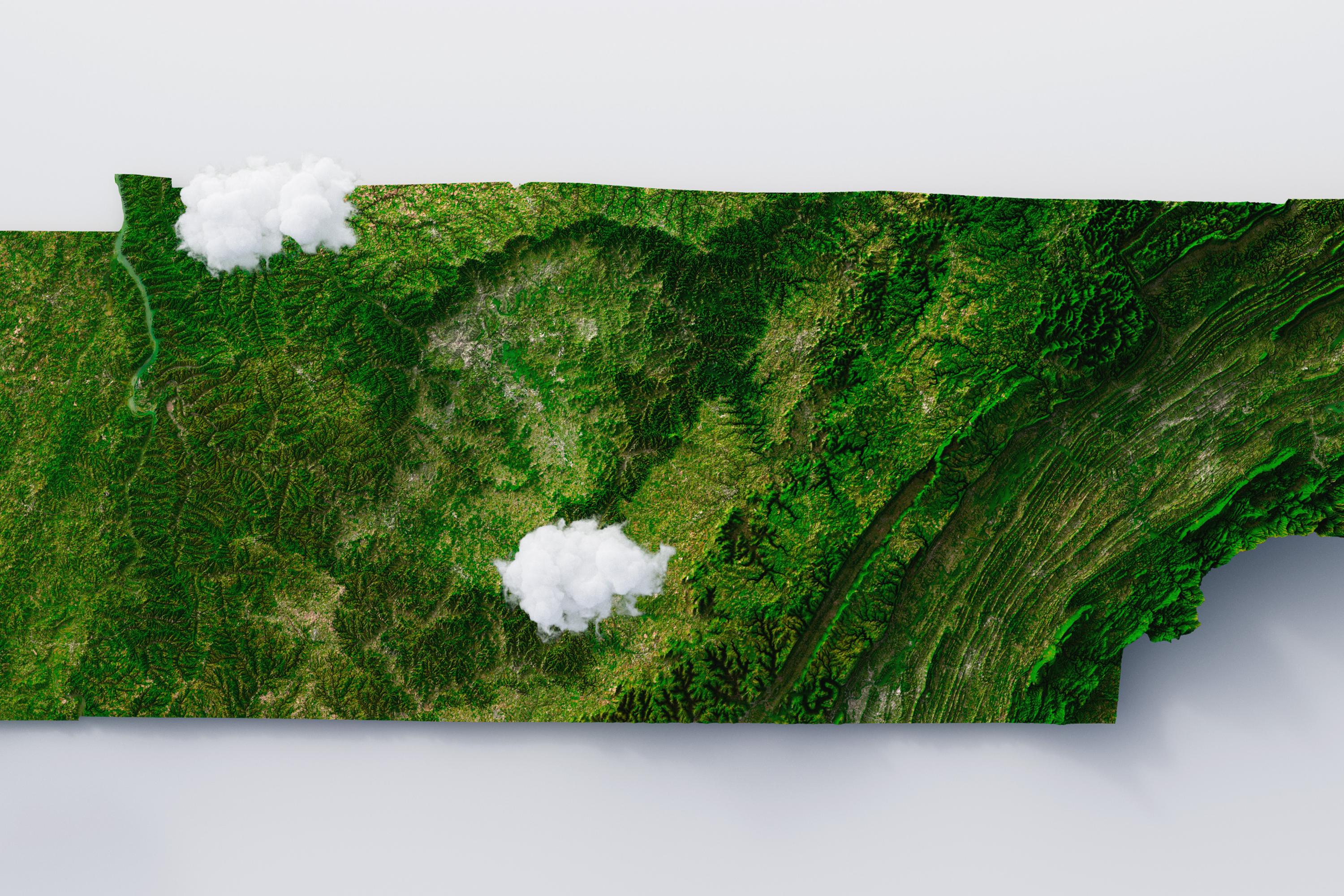 Tennessee Satellite Relief Wall Art Print | Stylized Map Art ...