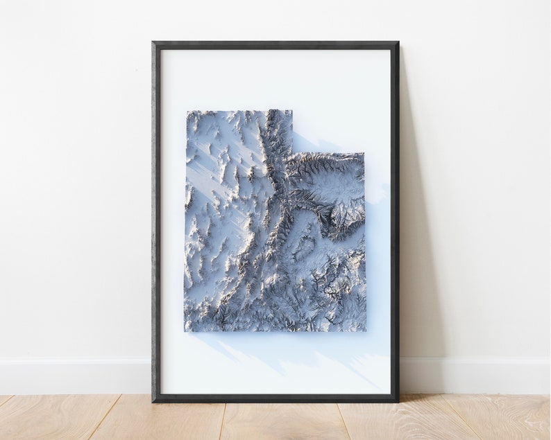 Utah Minimalist Relief Map Stylized Art Cartography Elevation Terrain ...