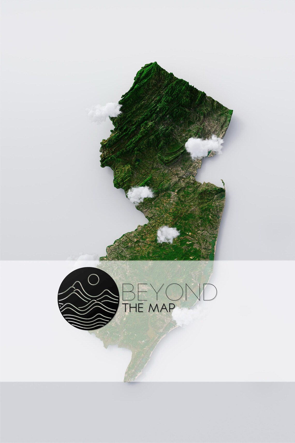 New Jersey Satellite Topography Relief Map Wall Art | Stylized ...