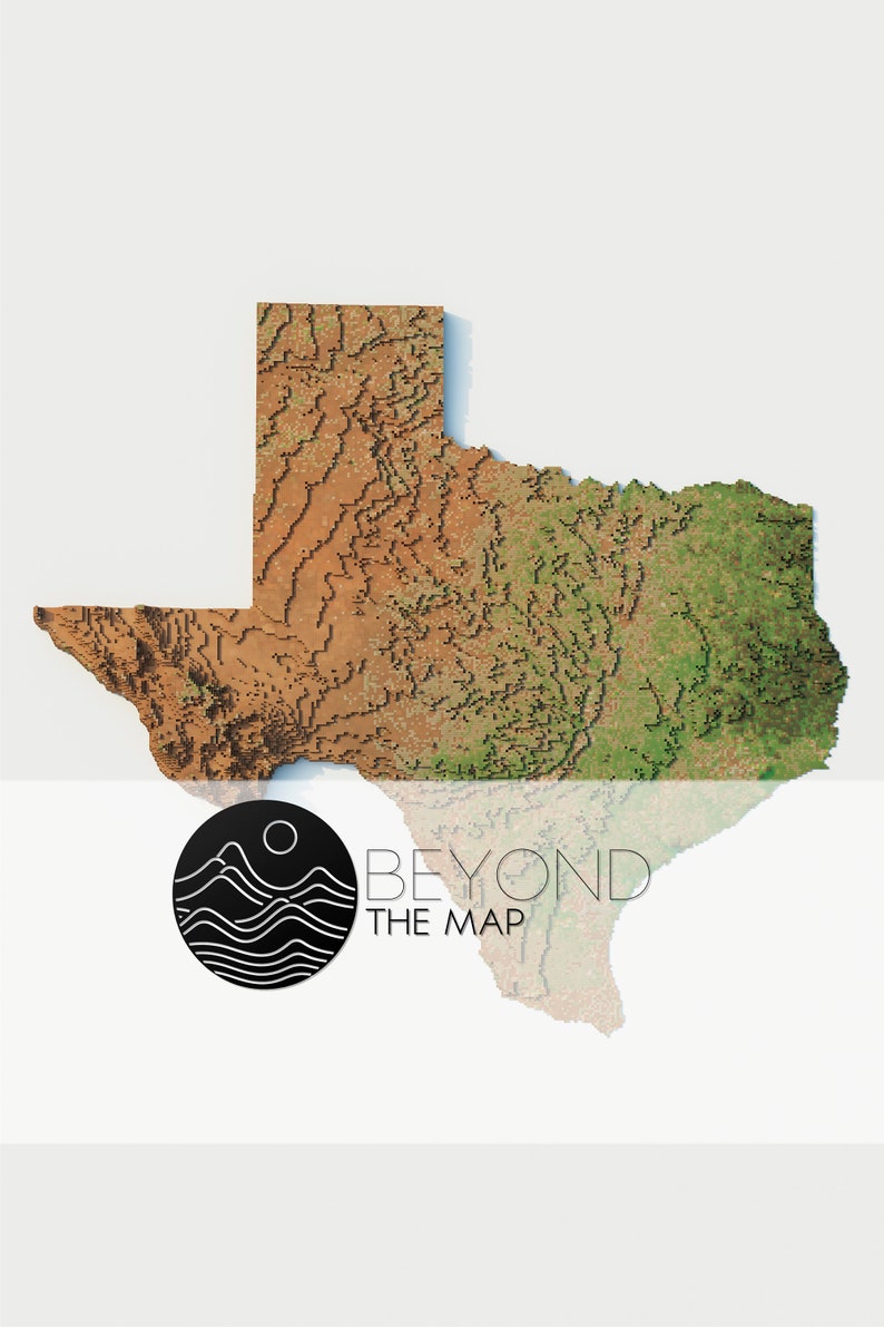 Texas Voxel Art Topography Relief Map Stylized Map Art Cartography ...