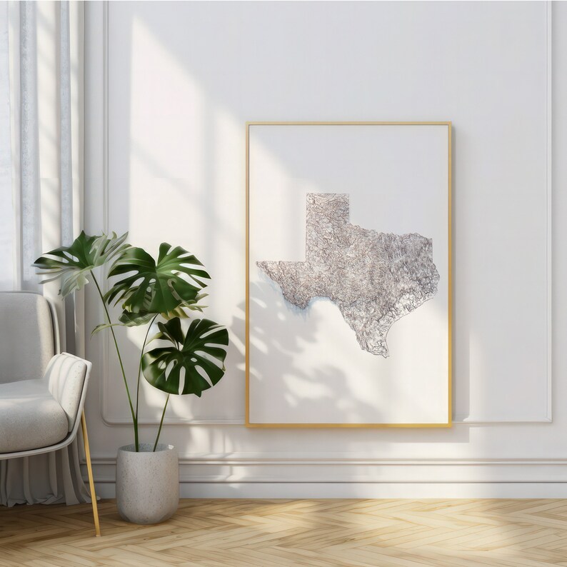 Texas Copper Wire Topography Relief Map | Stylized Map Art Cartography ...