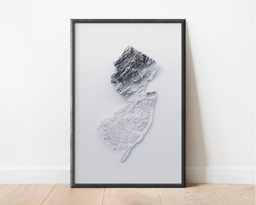 New Jersey Minimalist Topography Relief Map | Wall Art Stylized ...