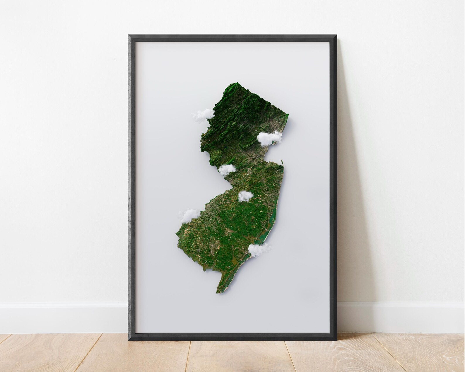 New Jersey Satellite Topography Relief Map Wall Art | Stylized ...