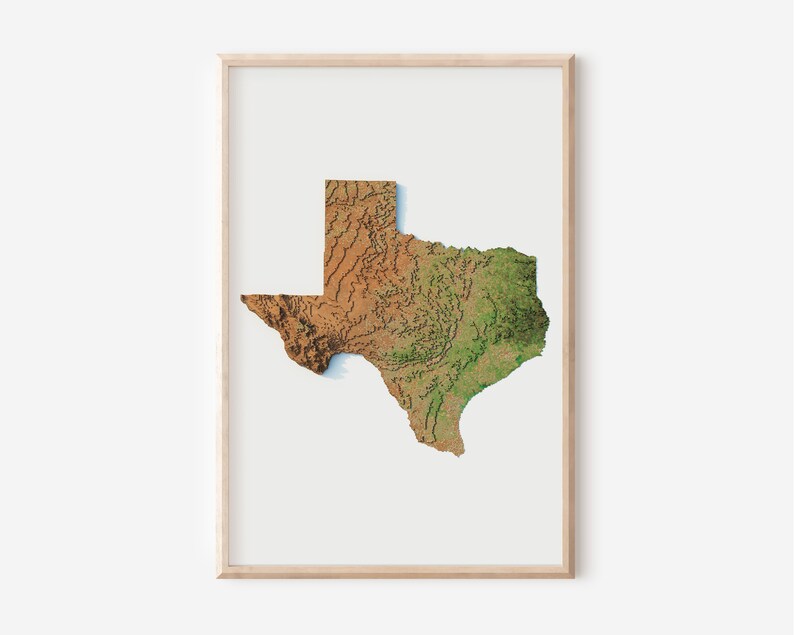 Texas Voxel Art Topography Relief Map Stylized Map Art Cartography ...