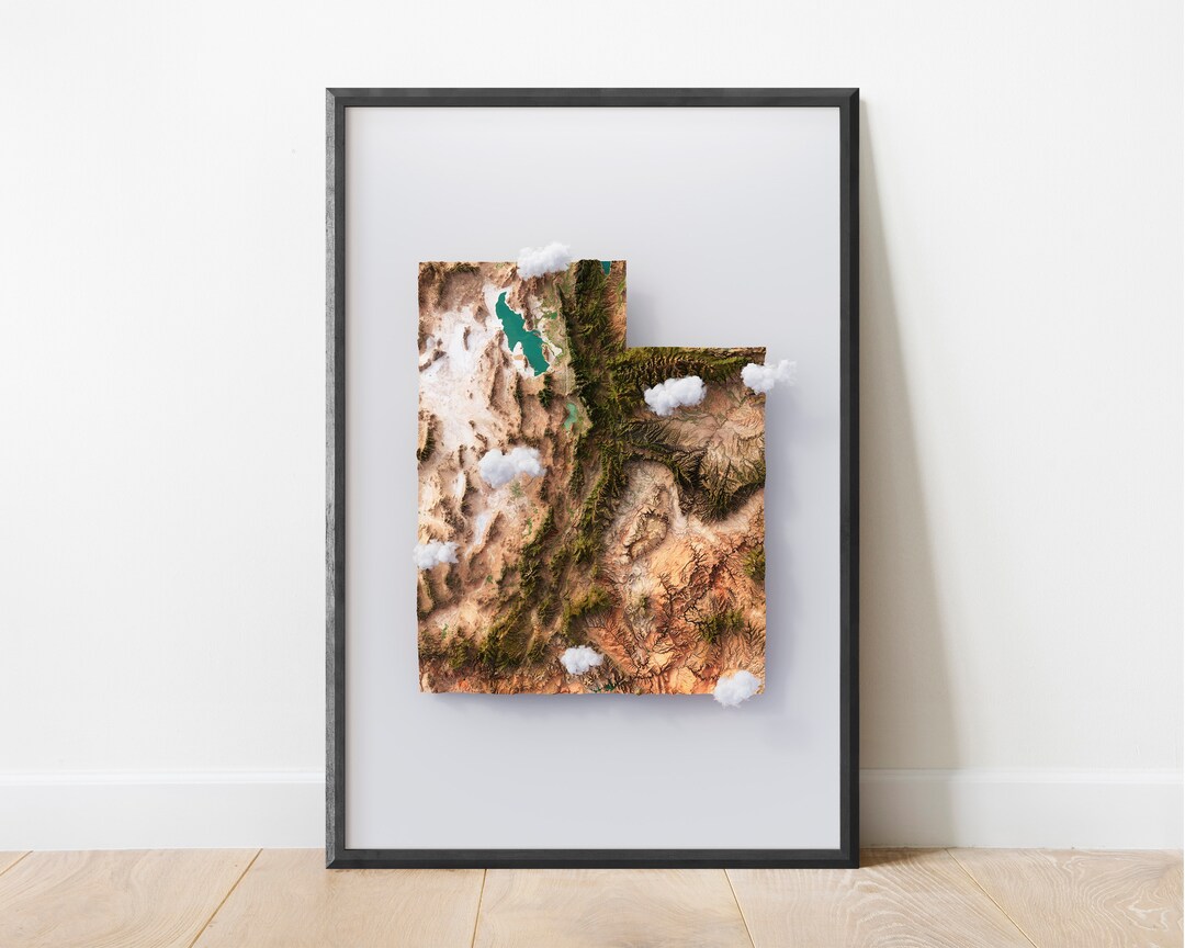 Utah Satellite Relief Map | Stylized Art Cartography | Elevation ...
