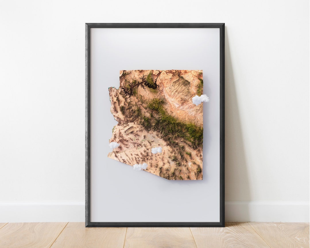 Arizona Stylized Satellite Relief Map | Map Art Cartography | Elevation ...
