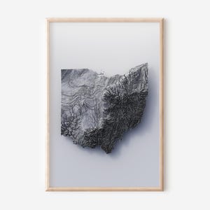 Ohio Minimalist Relief Map | Stylized Art Cartography | Elevation ...