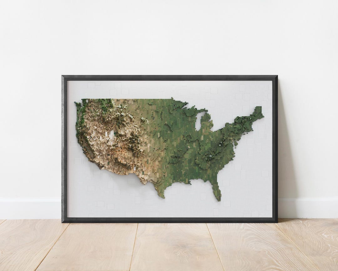 USA Stylized Toy Brick Art Relief Map | United States Map Art ...