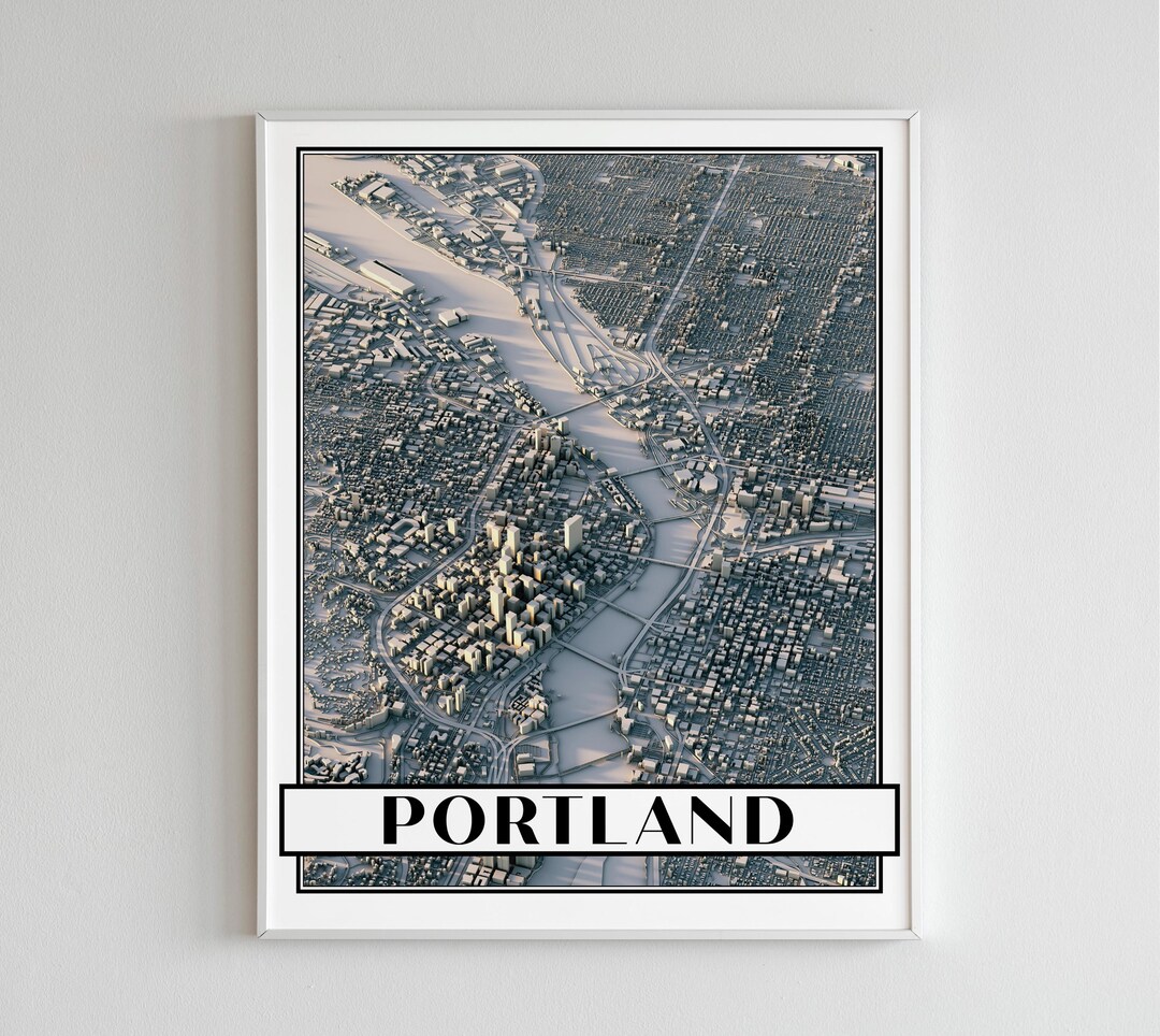 Portland City Wall Art 3D Shaded Relief Map Print Poster, Oregon ...