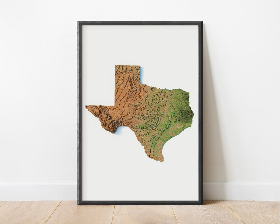 Texas Voxel Art Topography Relief Map Stylized Map Art Cartography ...