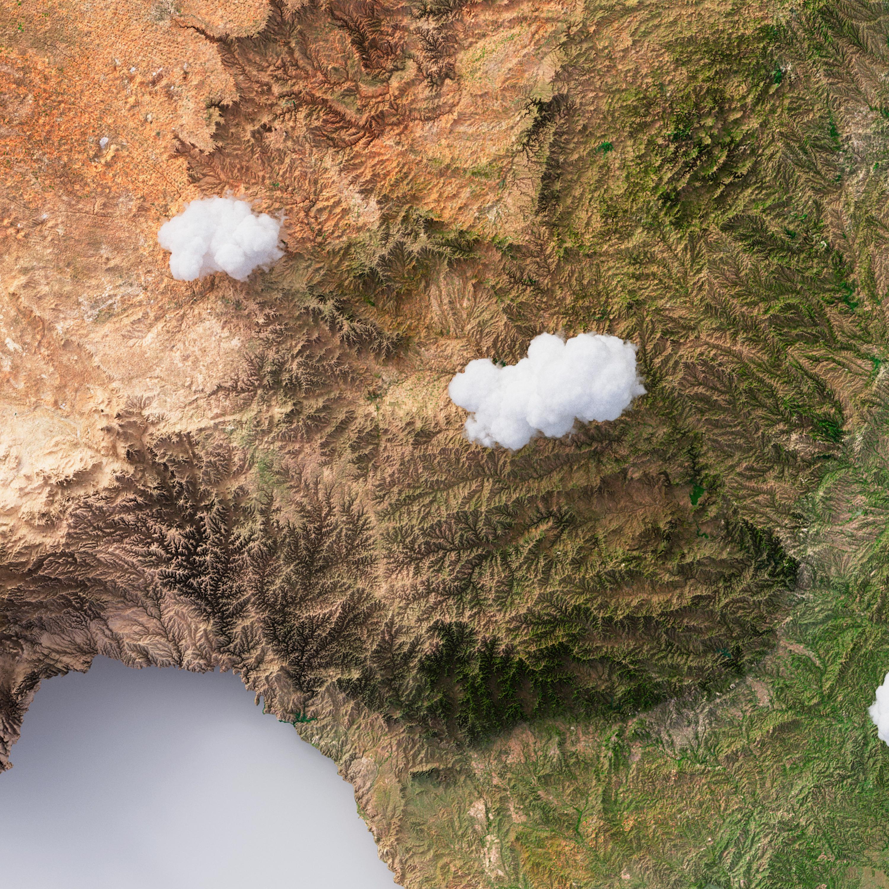 Texas Satellite Topography Relief Map Wall Art | Stylized Cartography ...
