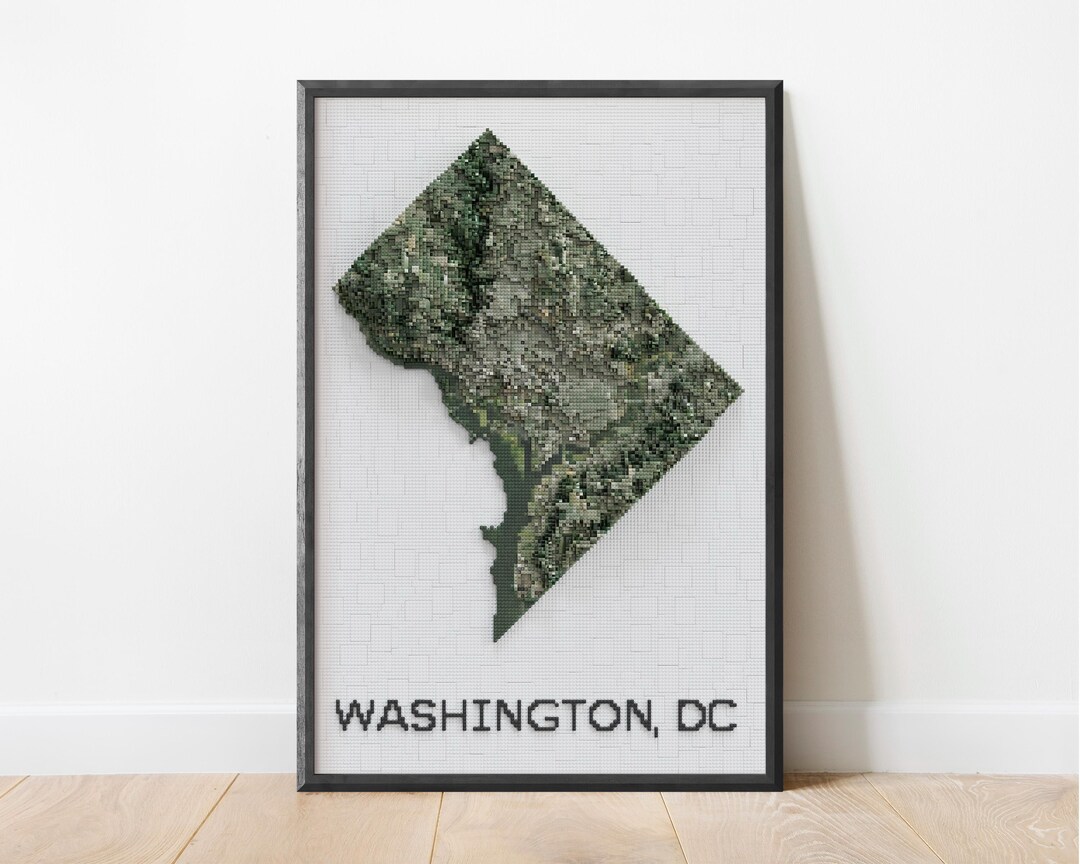 Washington DC Stylized Toy Brick Art Relief Map | Map Art Cartography ...