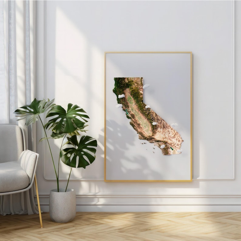 California Stylized Satellite Relief Map | Art Cartography | Elevation ...