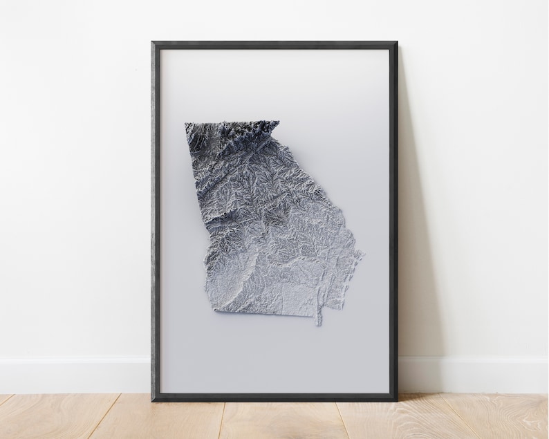 Georgia Minimalist Relief Map | Stylized Art Cartography | Elevation ...