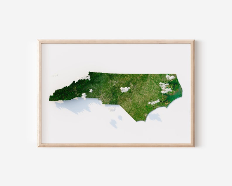 North Carolina Satellite Relief Print Stylized Map Art Cartography ...