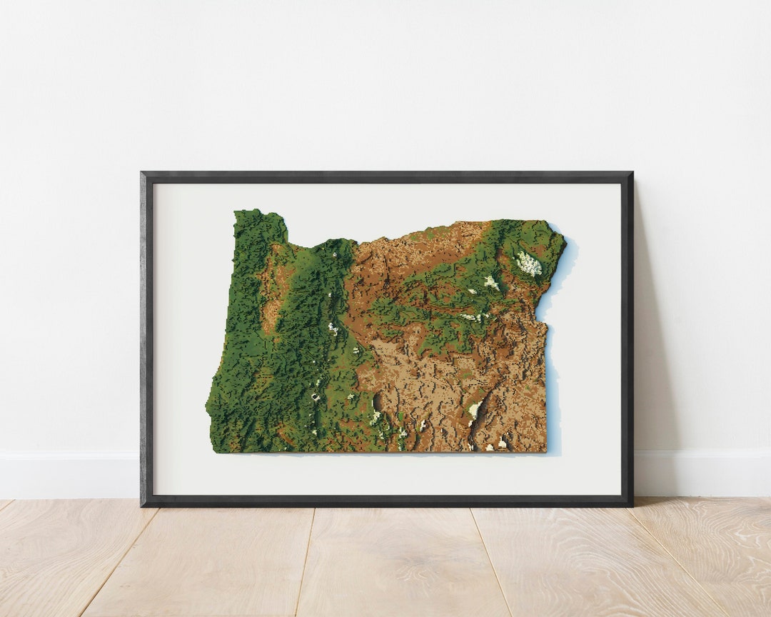 Oregon Stylized Voxel Art Relief Map | Map Art Cartography | Minecraft ...