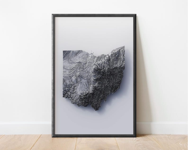 Ohio Minimalist Relief Map | Stylized Art Cartography | Elevation ...