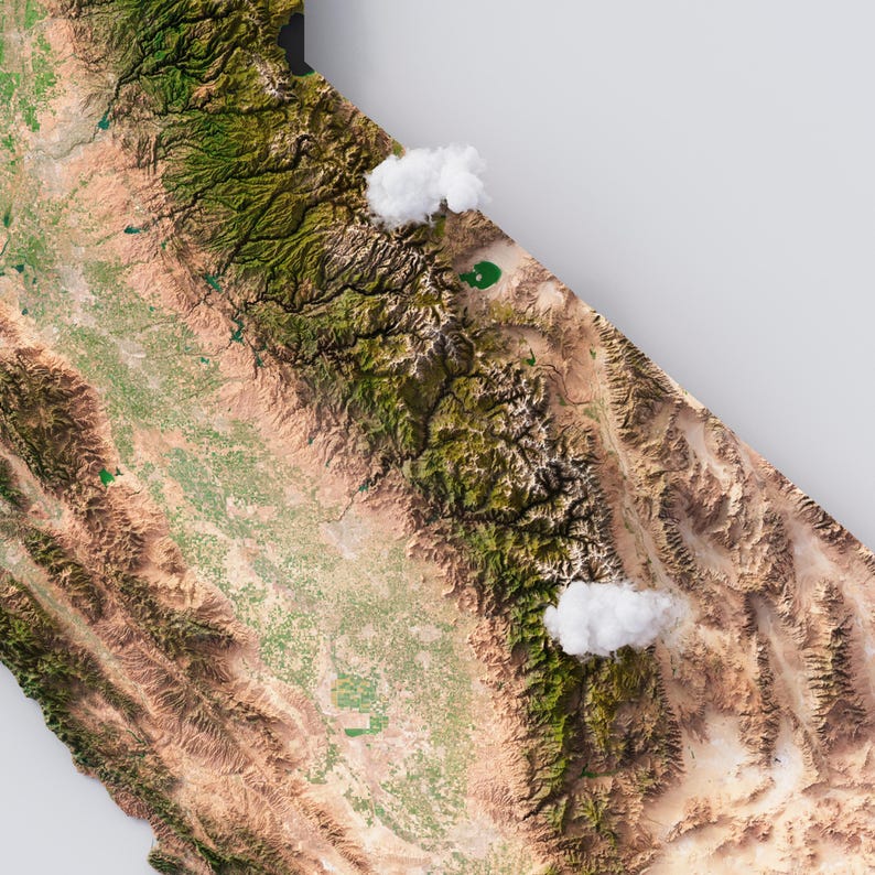 California Stylized Satellite Relief Map Art Cartography Elevation ...