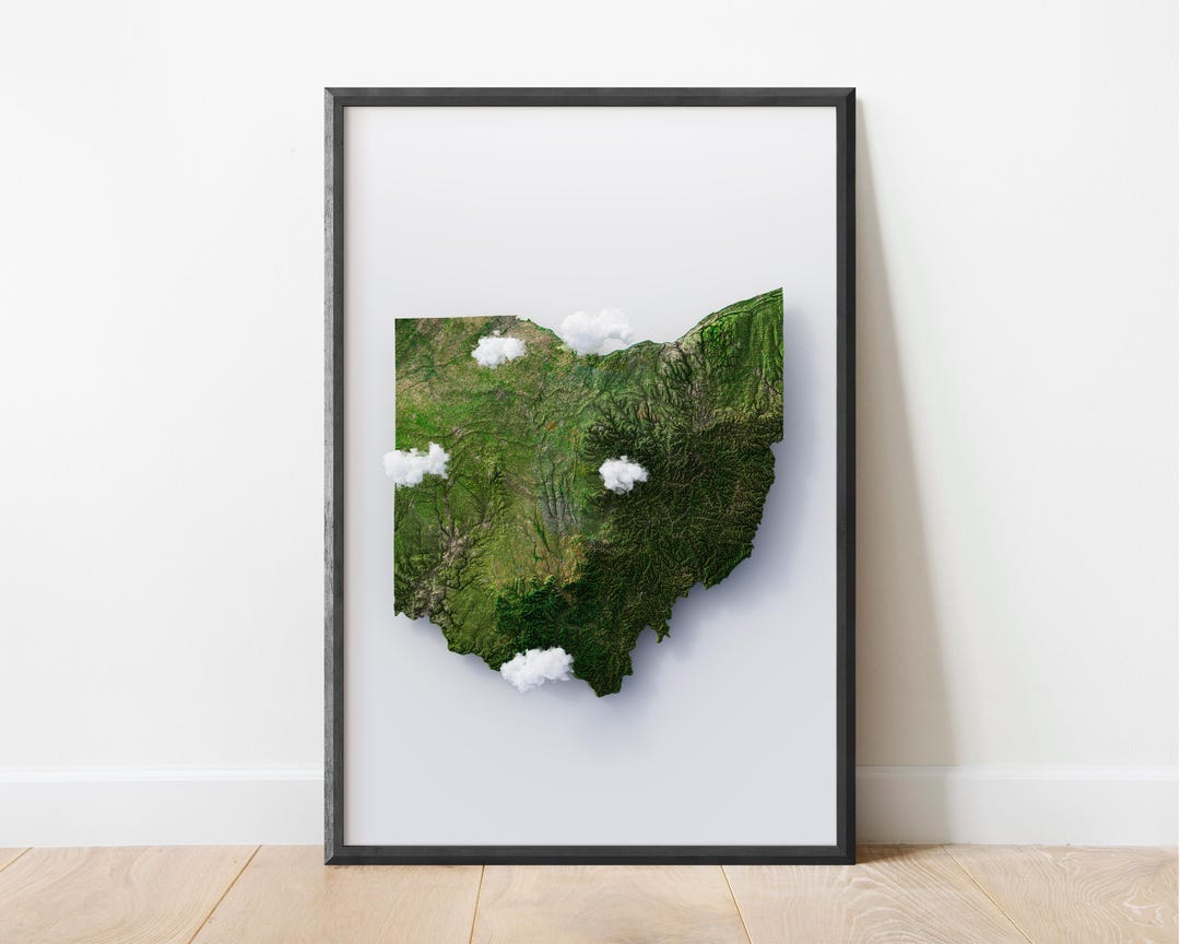 Ohio Satellite Relief Map | Stylized Art Cartography | Elevation ...