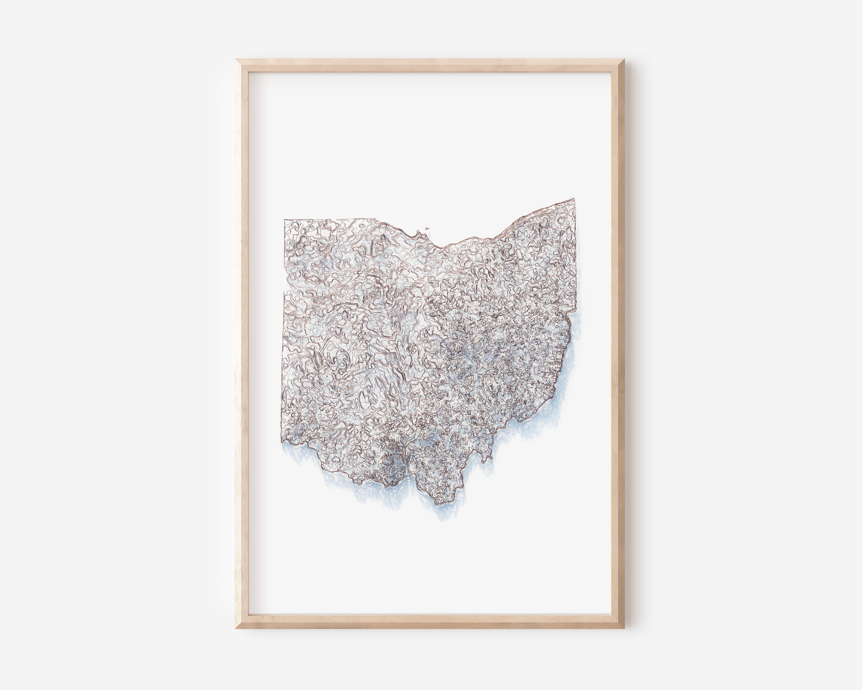 Ohio Copper Wire Topography Relief Map | Stylized Map Art Cartography ...
