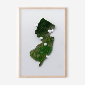 New Jersey Satellite Topography Relief Map Wall Art | Stylized ...