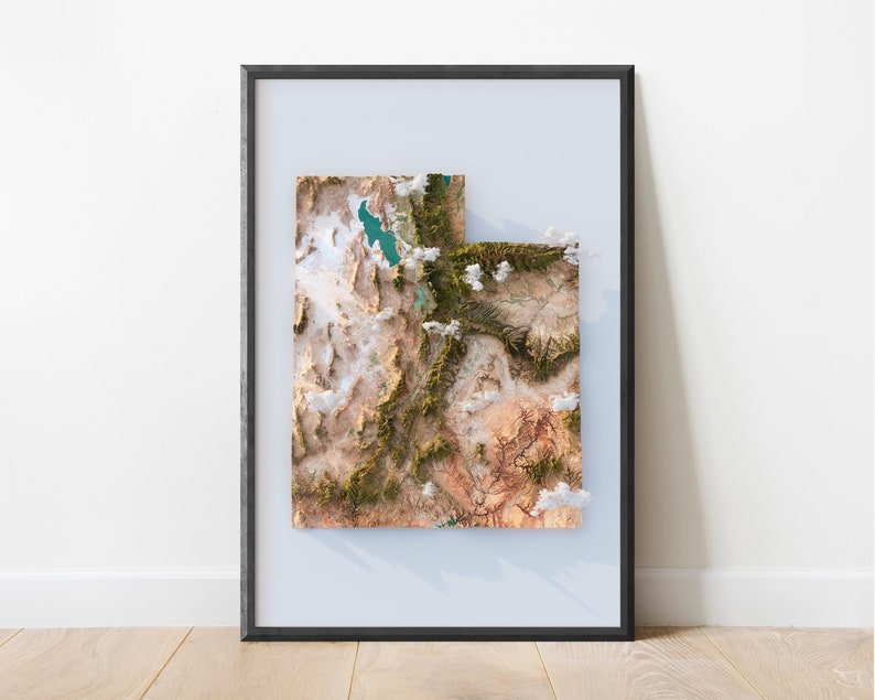Utah Satellite Relief Map Stylized Art Cartography Elevation Terrain ...