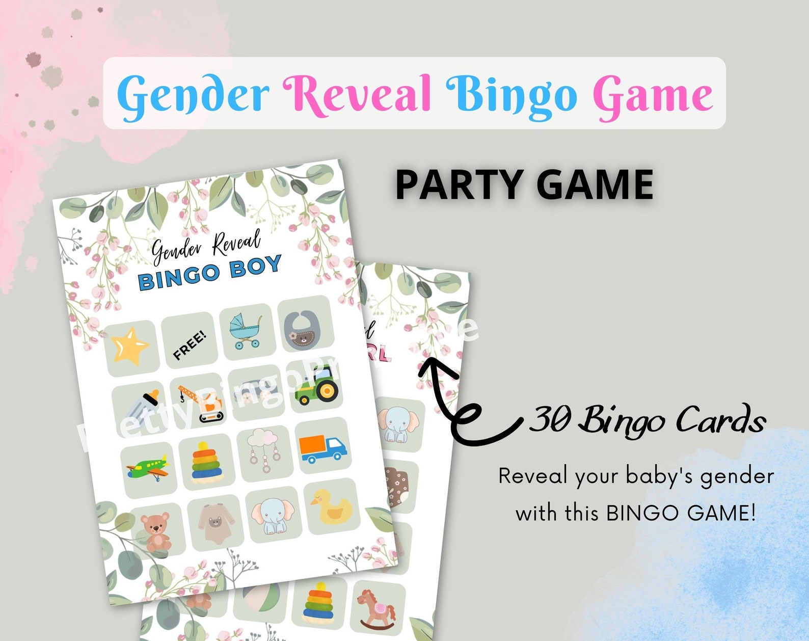 30 Baby in Bloom Bingo Cards Unique Gender Reveal Games Ideas Pregnancy ...