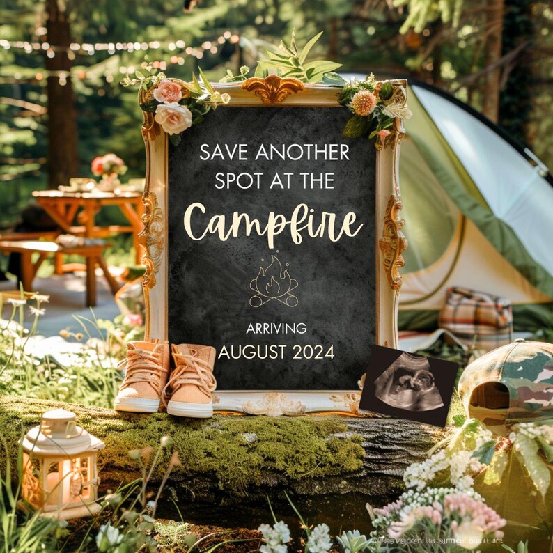 Campfire Pregnancy Announcement, Outdoors Baby Reveal, Digital Baby ...