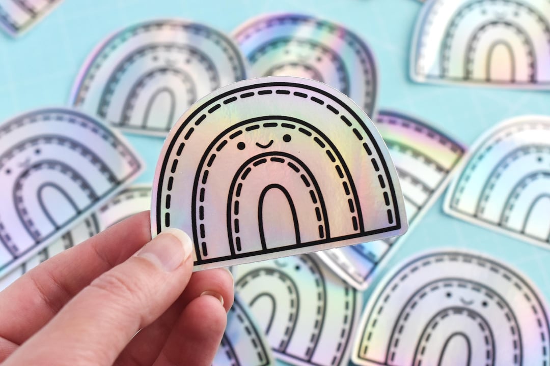 Holographic Kawaii Rainbow Sticker - 2 X 3" Iridescent Happy Rainbow ...
