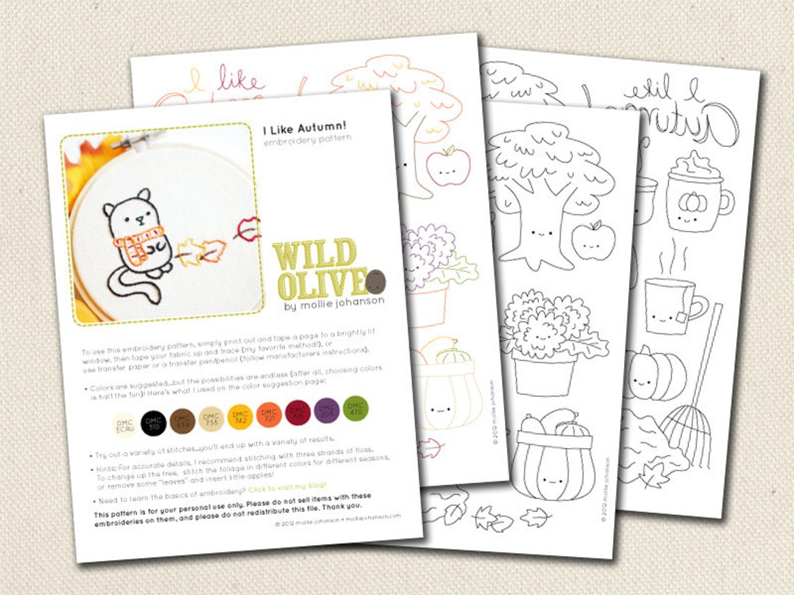 I Like Autumn Fall Favorites Hand Embroidery Pattern | Etsy