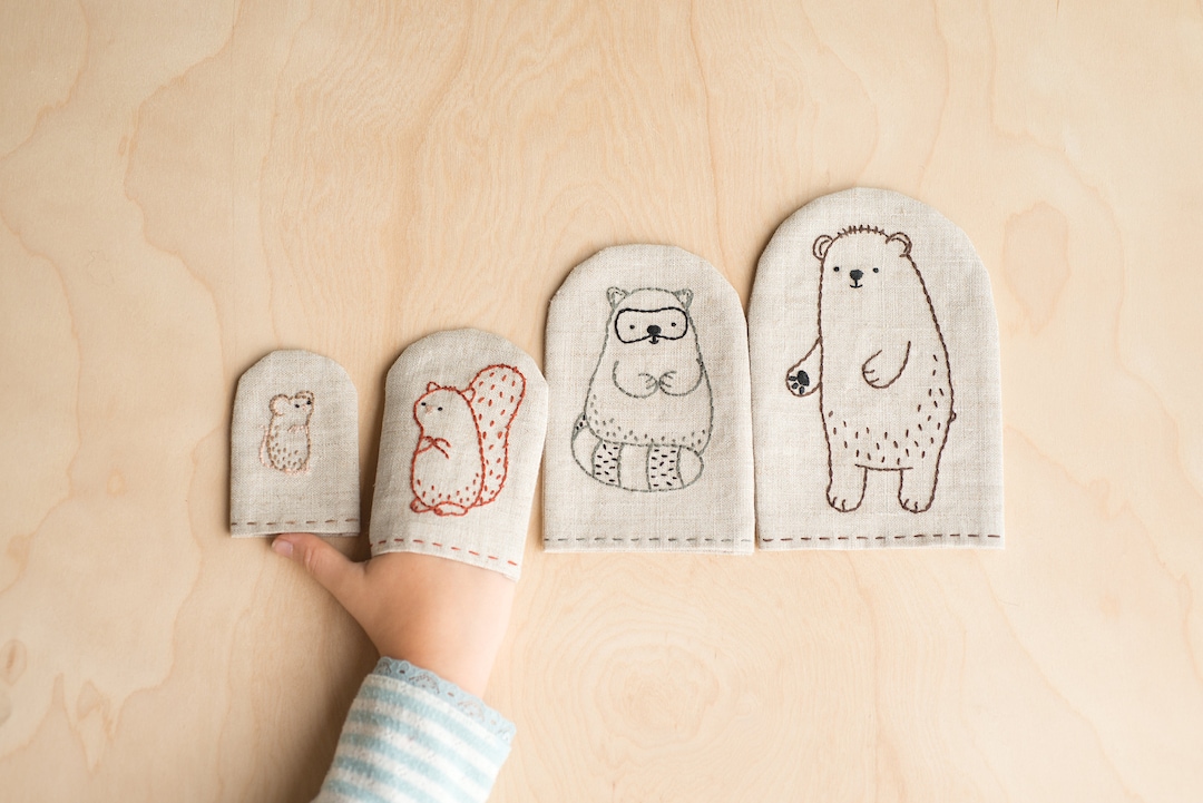 Woodland Animal Embroidered Finger Puppet - Embroidery Pattern and ...