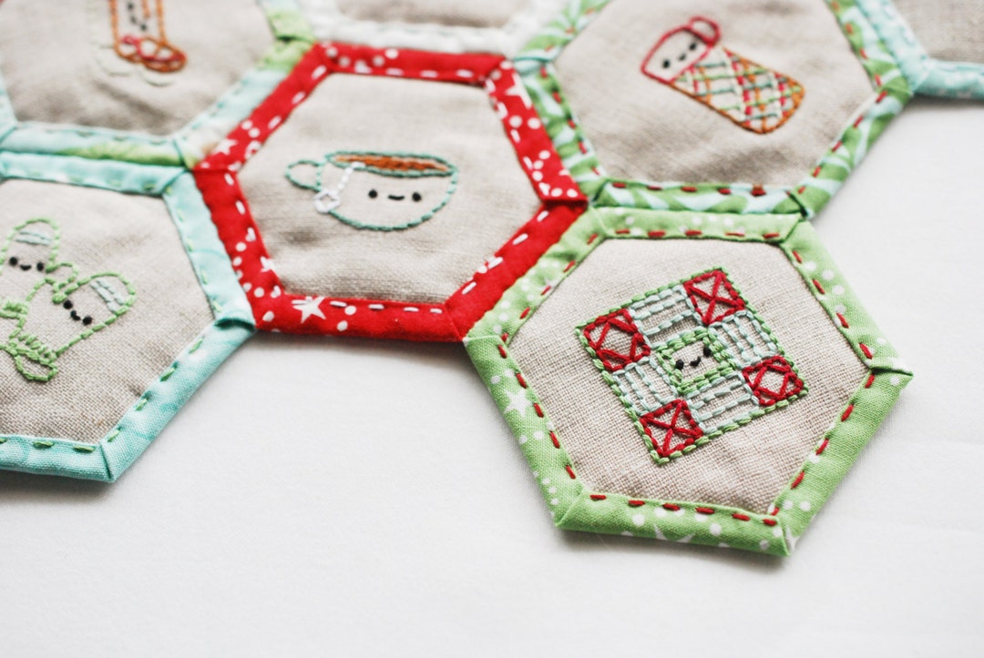 Winter Stitching Club - Embroidery Patterns and Quilted Hexagon Table ...