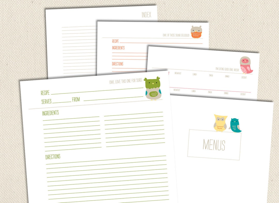 Little Owls Printable Recipe and Menu Planning Pages - Etsy
