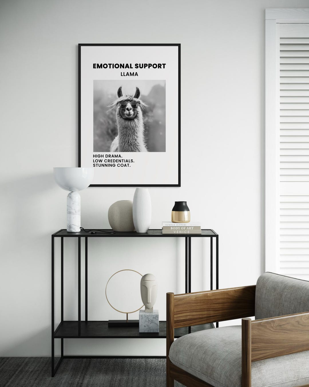 Llama Wall Art – Funny Emotional Support Animal Print – Black and White ...