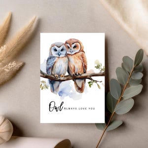 Owl Anniversary Card Printable, Funny Love Card, Digital Owl Card ...