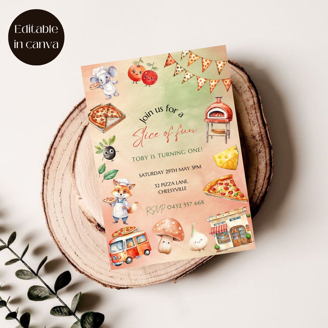 Pizza, Slice of Fun 1st Birthday Invitation INSTANT DOWNLOAD, Digital ...