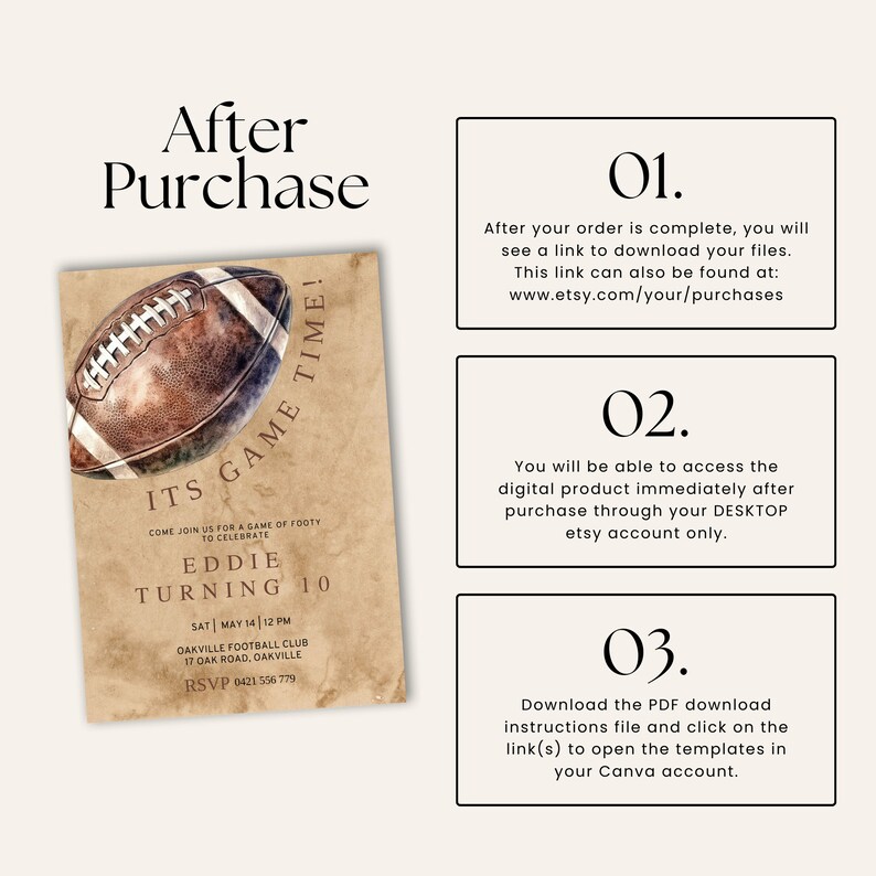 Football Themed Birthday Invitation, INSTANT DOWNLOAD, Kick Off, Canva ...