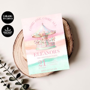 Pastel Carnival Carousel Birthday Invitation, INSTANT DOWNLOAD ...