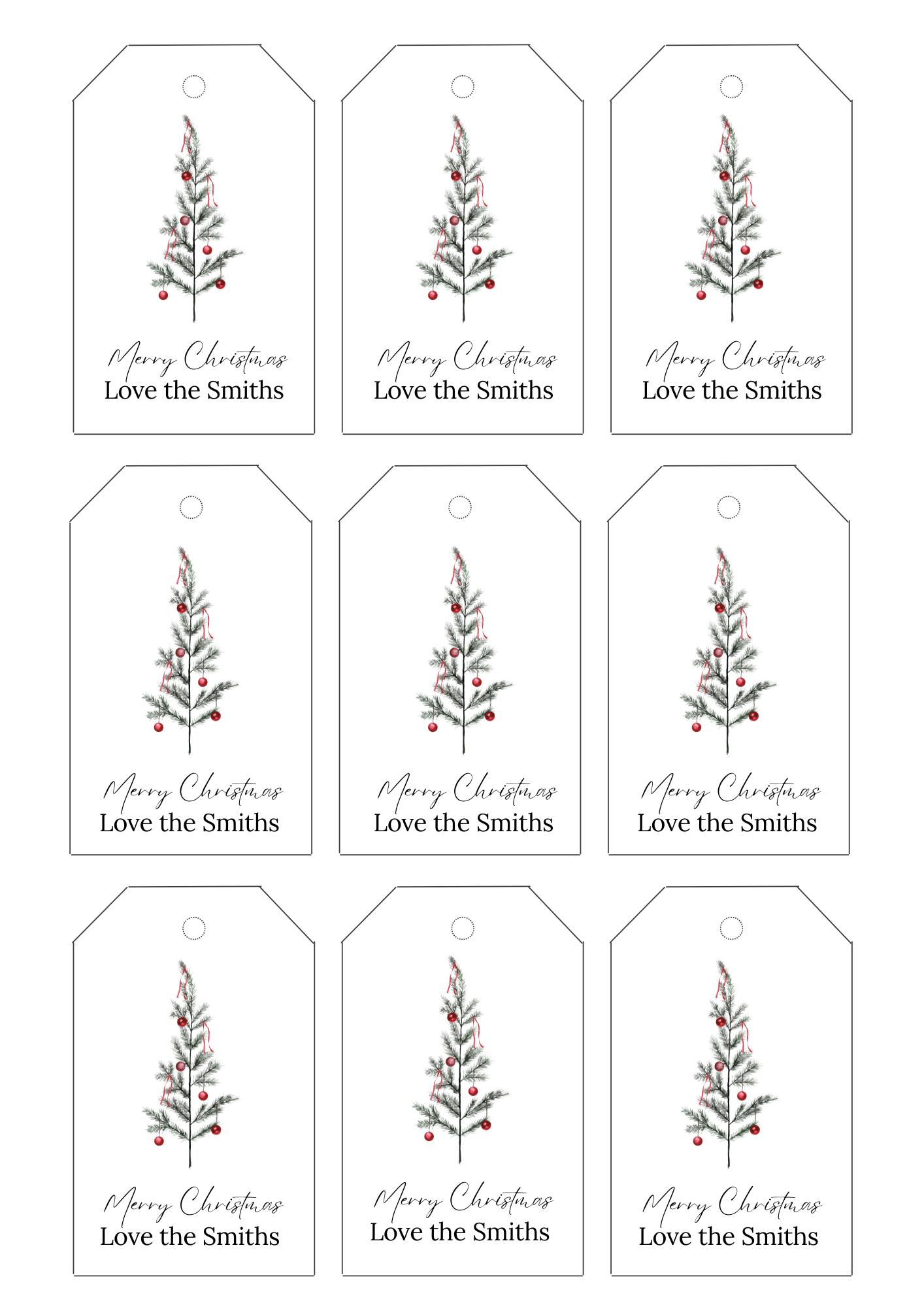 Personalised Christmas Tree Gift Tag Template, INSTANT DOWNLOAD, Modern ...