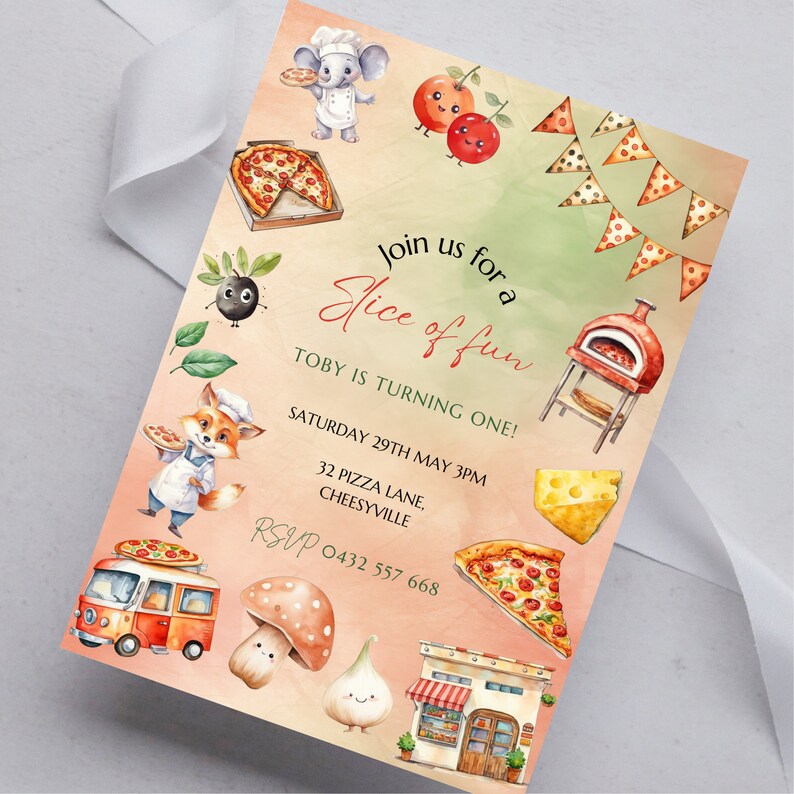 Pizza, Slice of Fun 1st Birthday Invitation INSTANT DOWNLOAD, Digital ...