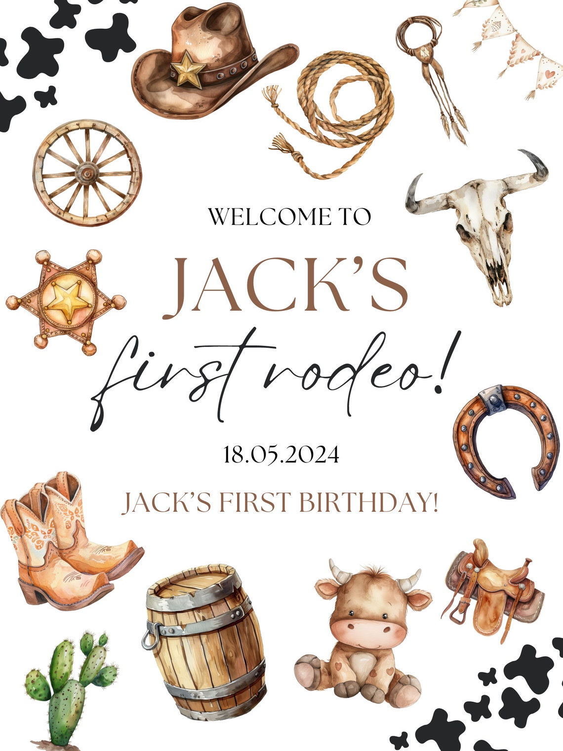 First Rodeo Birthday Sign, Western Cowboy, Printable (digital Download ...