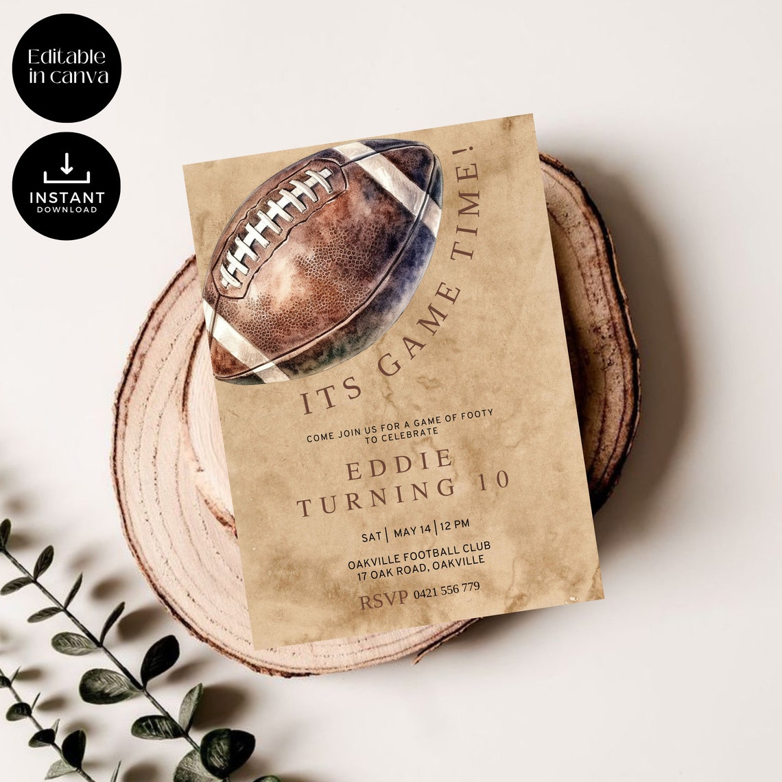 Football Themed Birthday Invitation, INSTANT DOWNLOAD, Kick Off, Canva ...