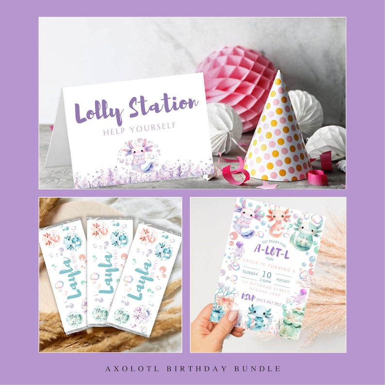 Axolotl Birthday Party Bundle, Editable Templates (digital Download) - Etsy