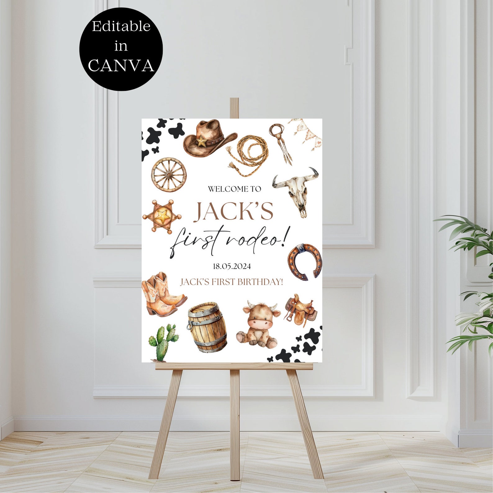 First Rodeo Birthday Sign, Western Cowboy, Printable (digital Download ...