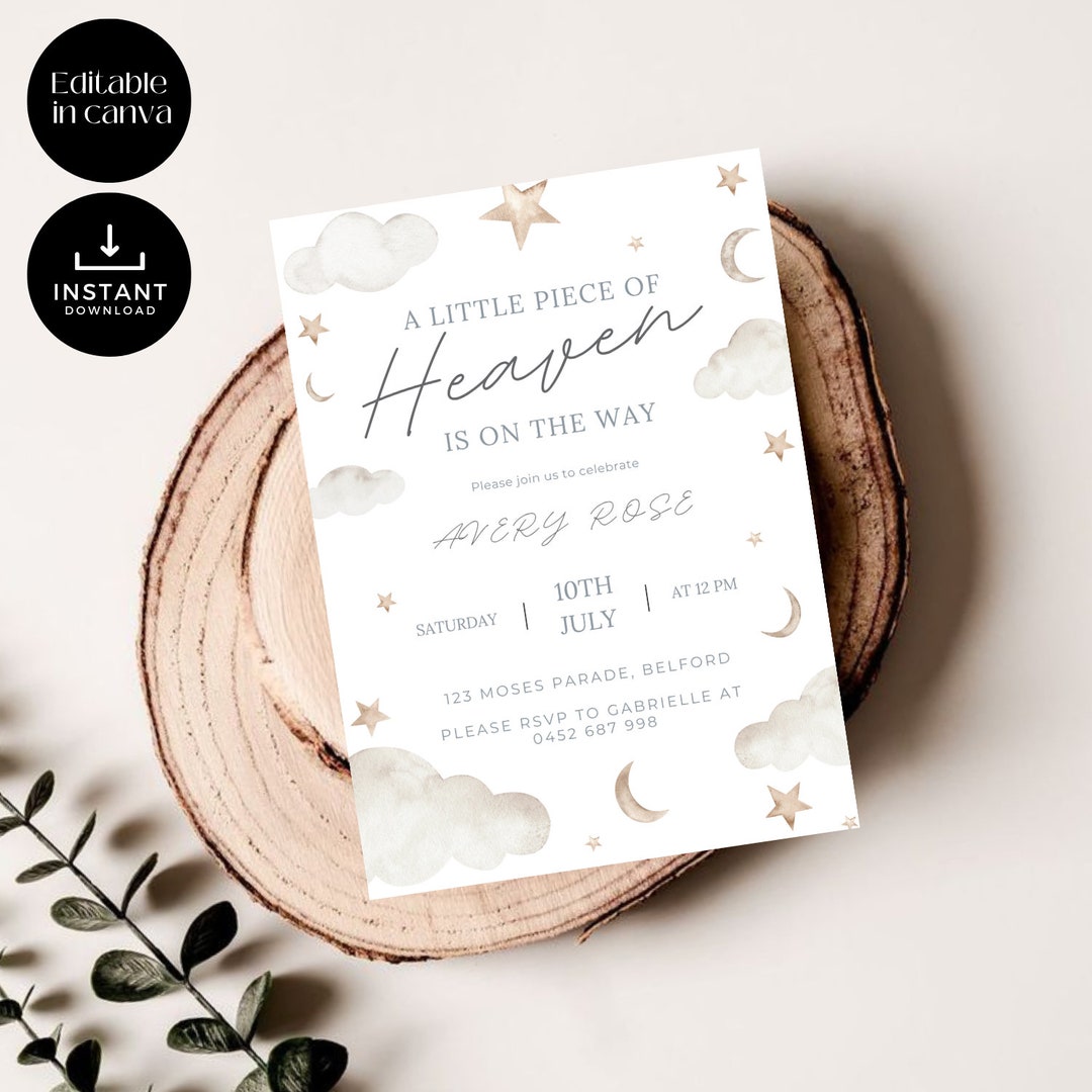 Modern Baby Shower Invitation, Neutral Clouds, Stars (INSTANT DOWNLOAD ...