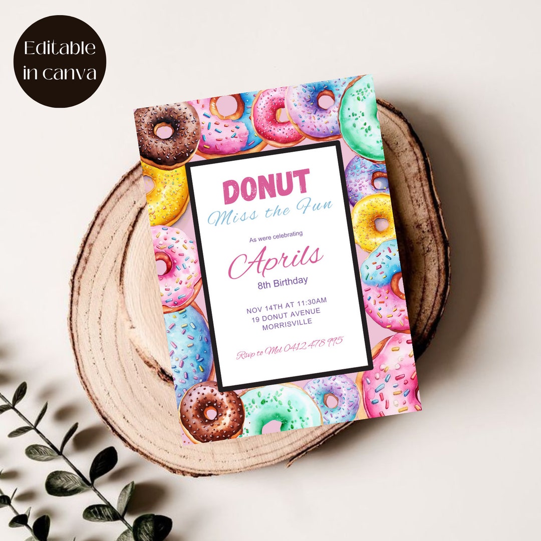Donut Theme Birthday Invitation INSTANT DOWNLOAD, Digital Product ...